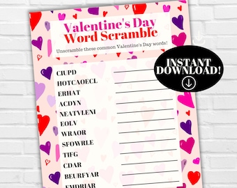 Digital Valentine's Day Word Scramble - Etsy