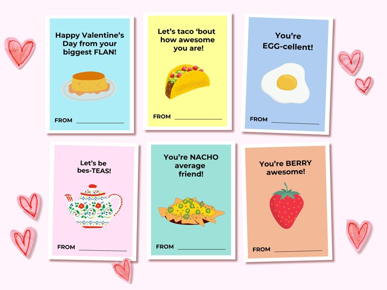 Funny Food Pun Valentine's Day Cards, Kids Classroom, Printable PDF - Etsy