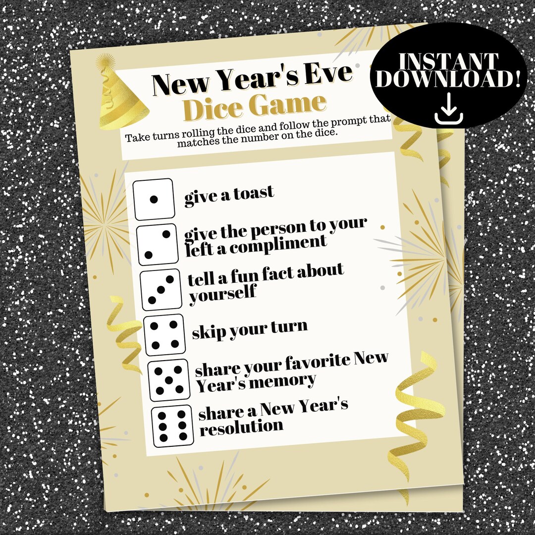 New Year's Eve Dice Game Printable, Instant Download, New Year's ...