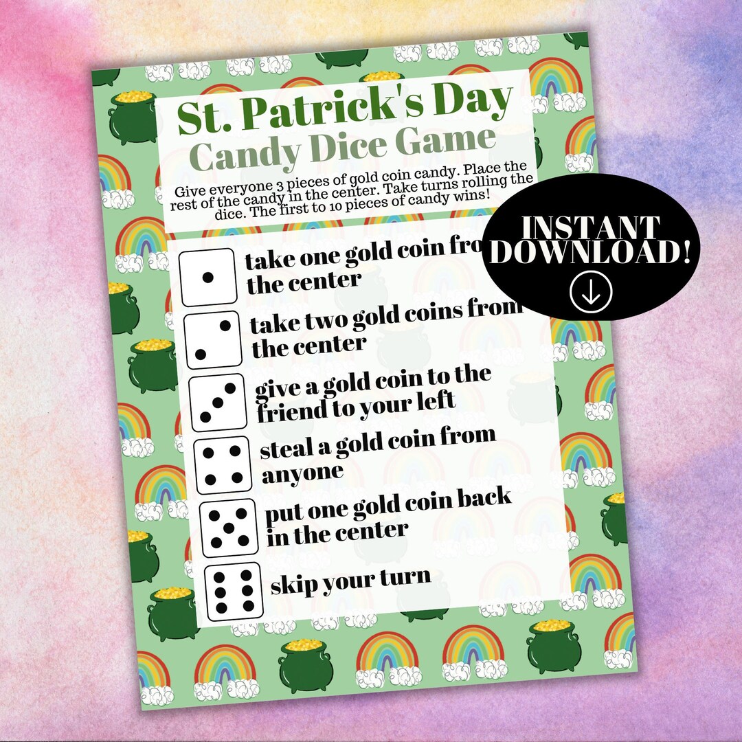 St. Patrick's Day Candy Dice Game Printable, Instant Download, St ...