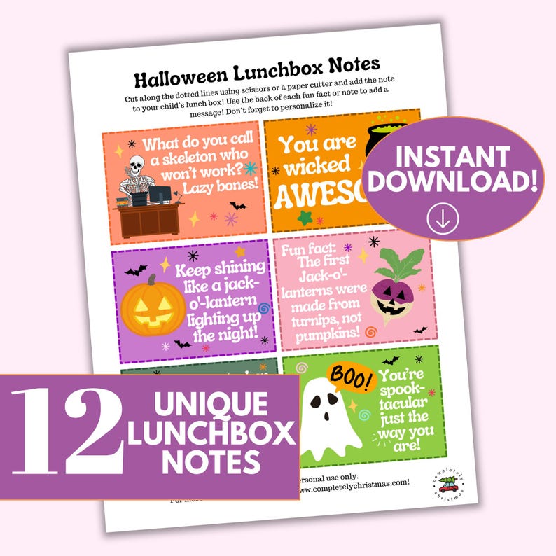 Halloween Lunchbox Notes Printable, Kids Lunch, Kids Printable, School ...