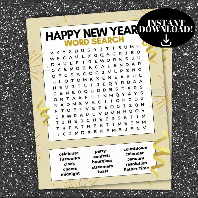 New Year's Eve Word Search Printable, Instant Download, New Year's ...