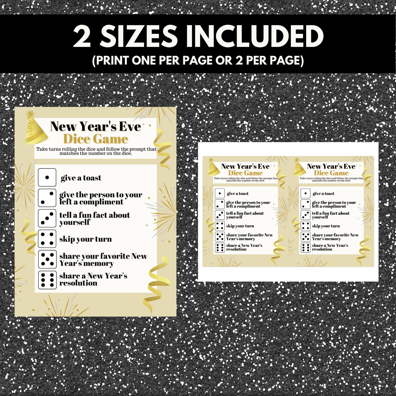 New Year's Eve Dice Game Printable, Instant Download, New Year's ...