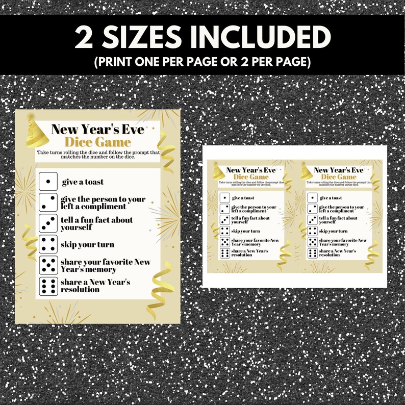New Year's Eve Dice Game Printable, Instant Download, New Year's ...