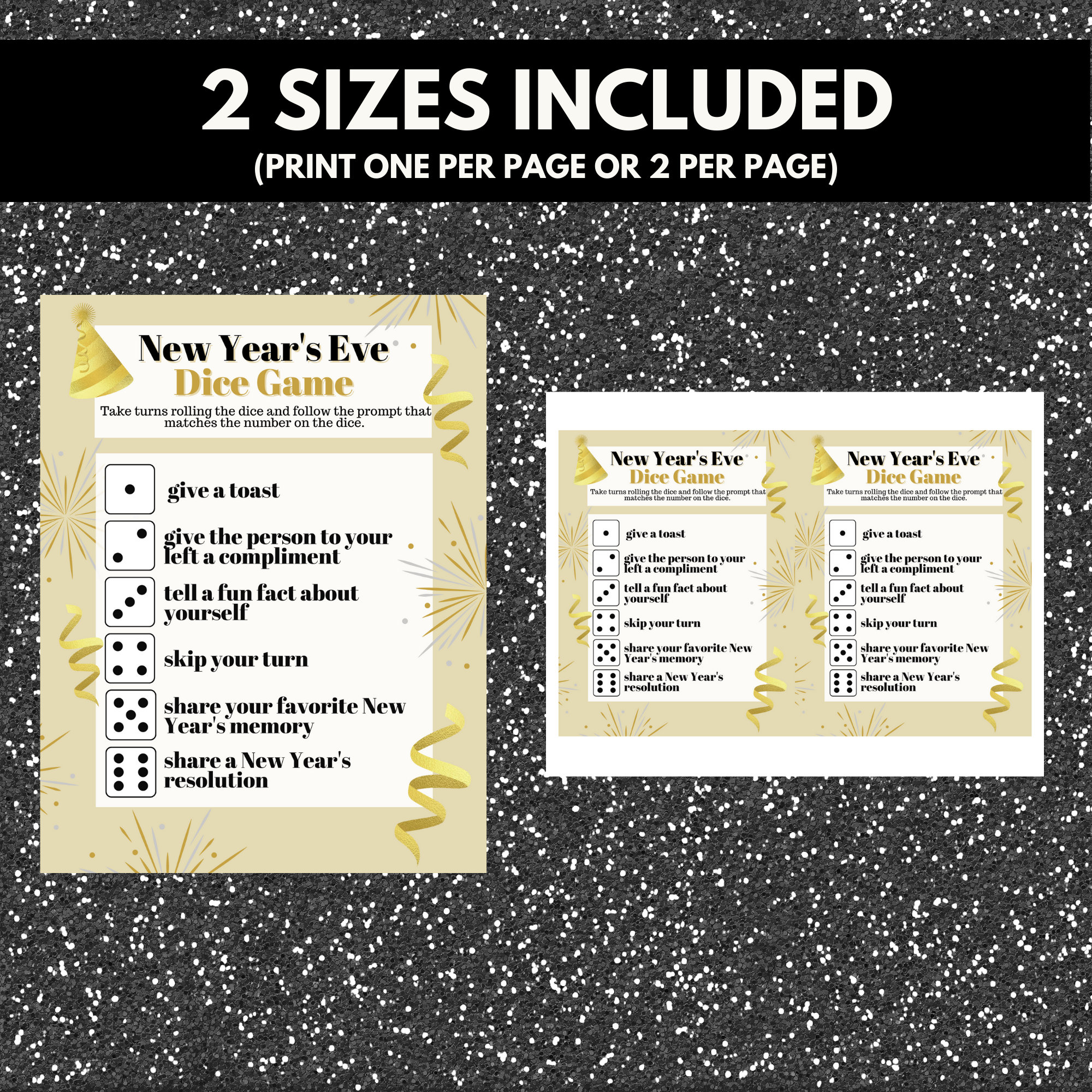 New Year's Eve Dice Game Printable, Instant Download, New Year's ...