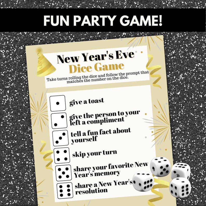 New Year's Eve Dice Game Printable, Instant Download, New Year's ...