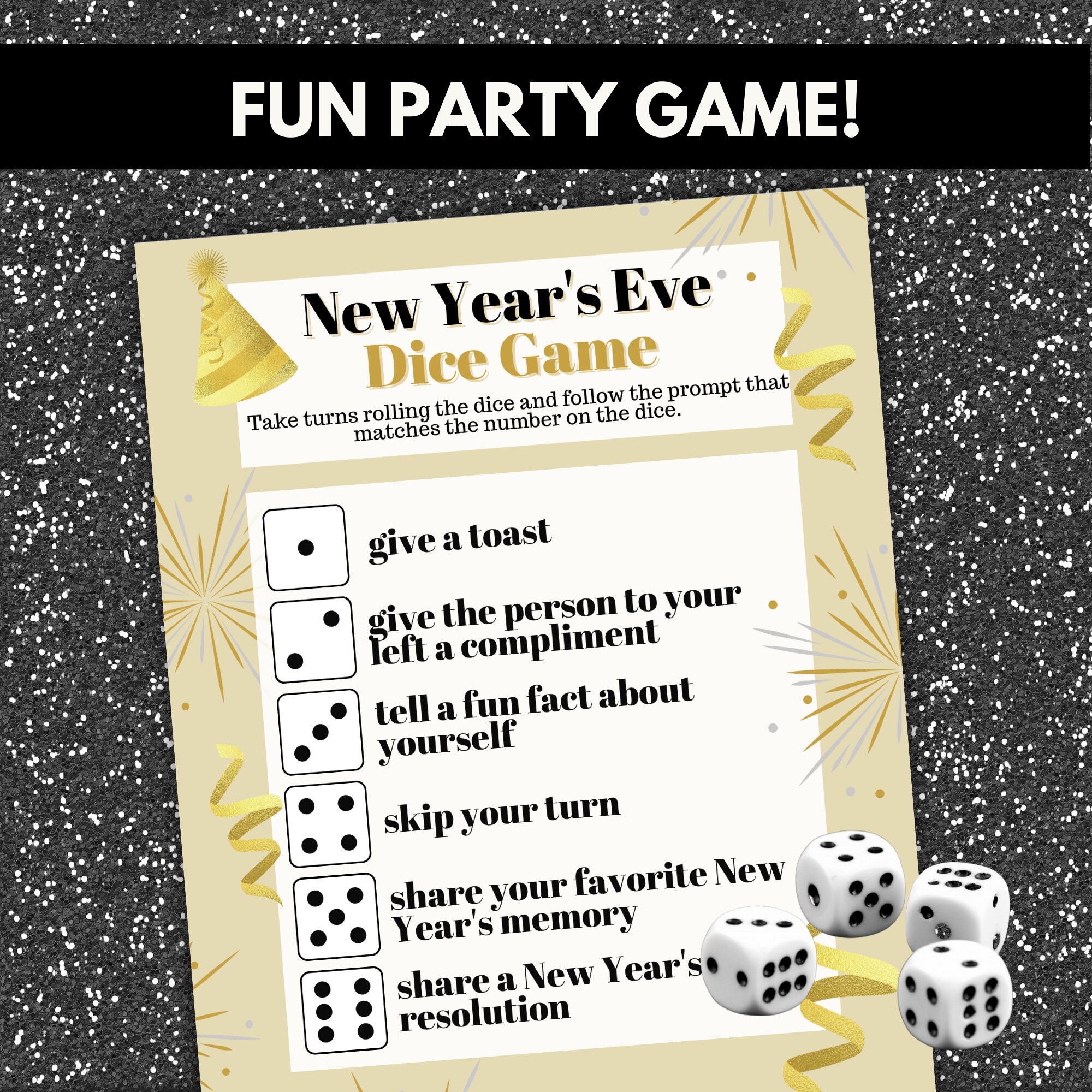 New Year's Eve Dice Game Printable, Instant Download, New Year's ...