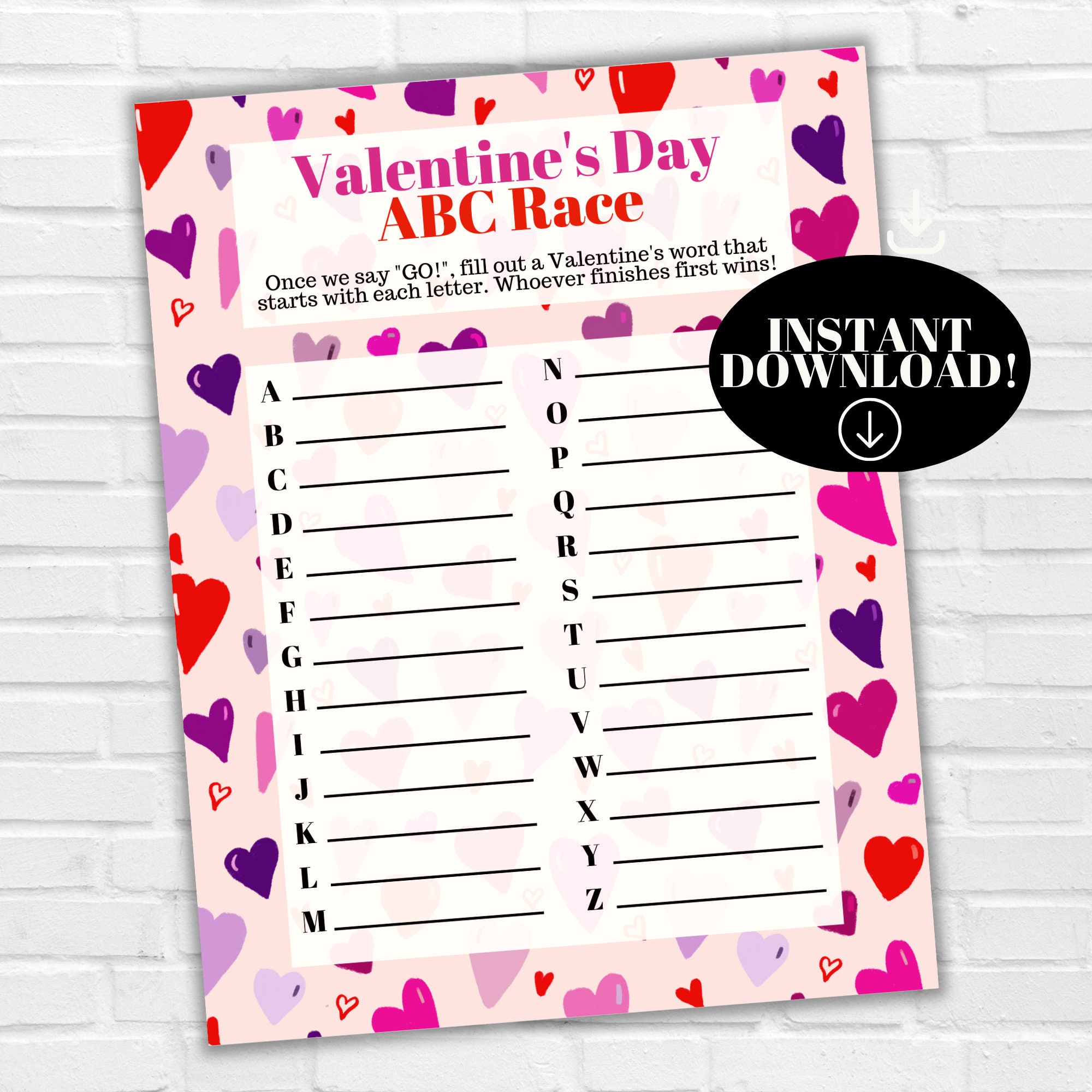 Valentine's Day ABC Race Printable, Digital Download, A-Z Race ...