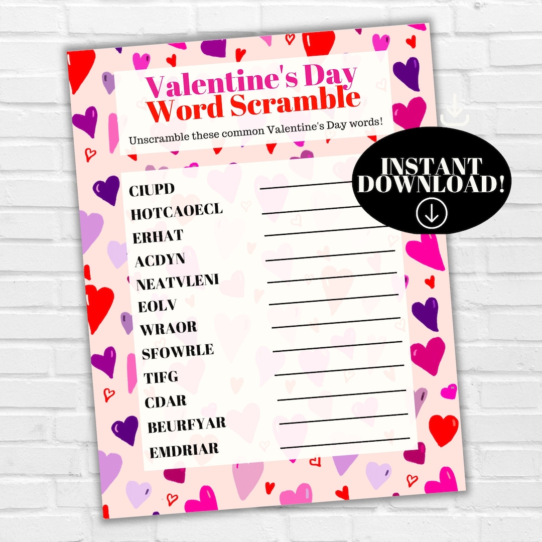 Valentine's Day Word Scramble Printable, Digital Download, Valentine's ...