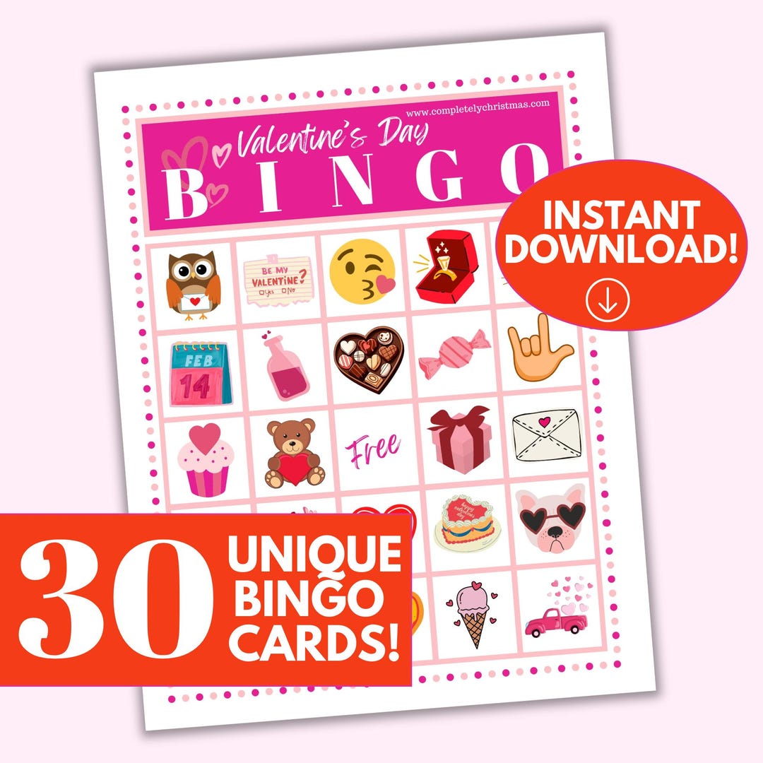 Valentine's Day Bingo Game, 30 Unique Cards (instant Download) - Etsy