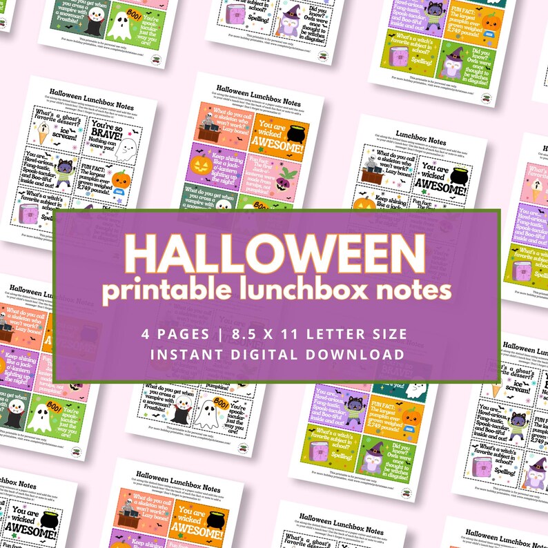 Halloween Lunchbox Notes Printable, Kids Lunch, Kids Printable, School ...