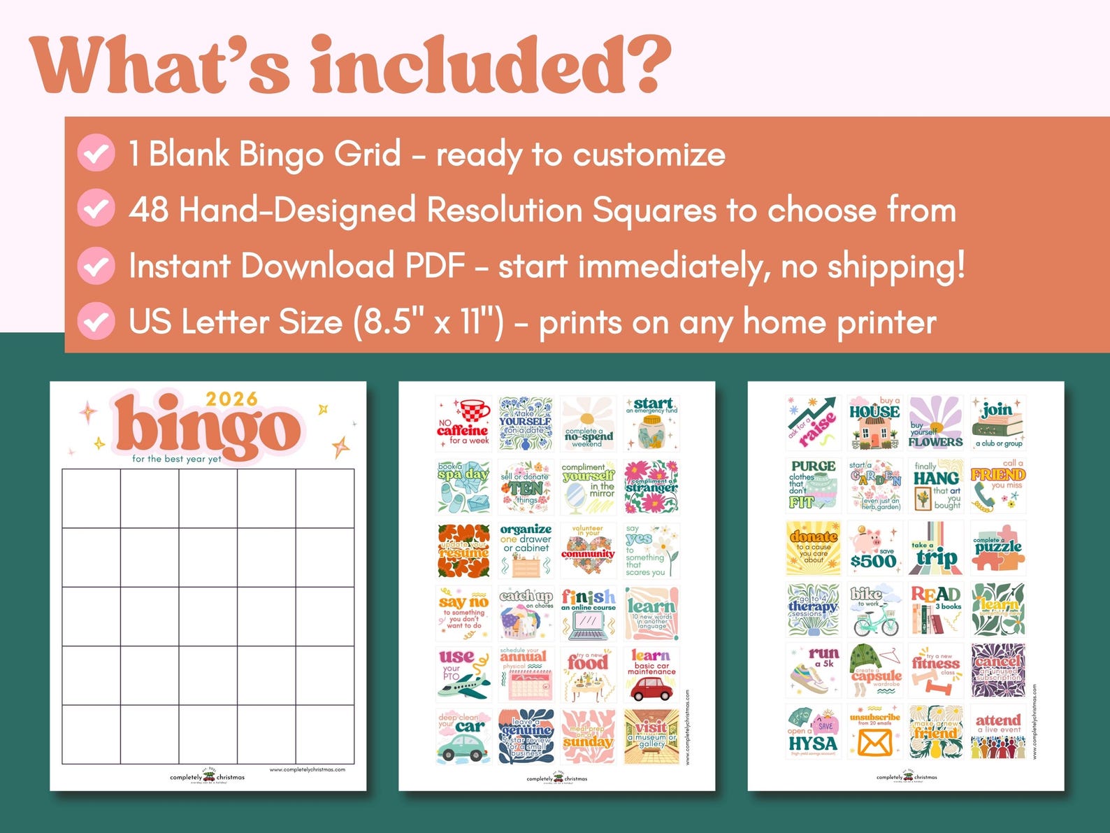 2026 Goal Setting Bingo Printable | Resolution Tracker Vision Board ...