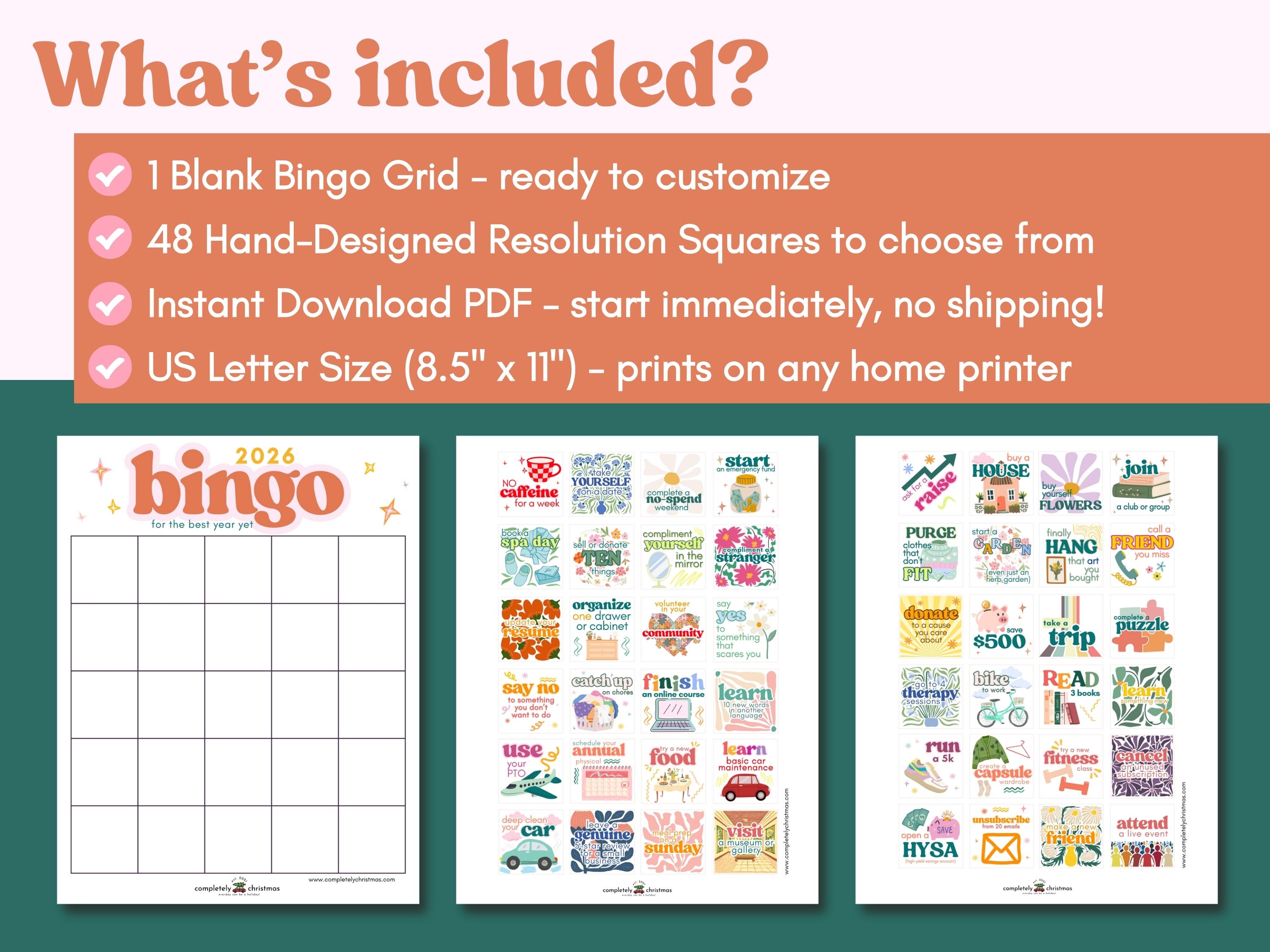 2026 Goal Setting Bingo Printable | Resolution Tracker Vision Board ...
