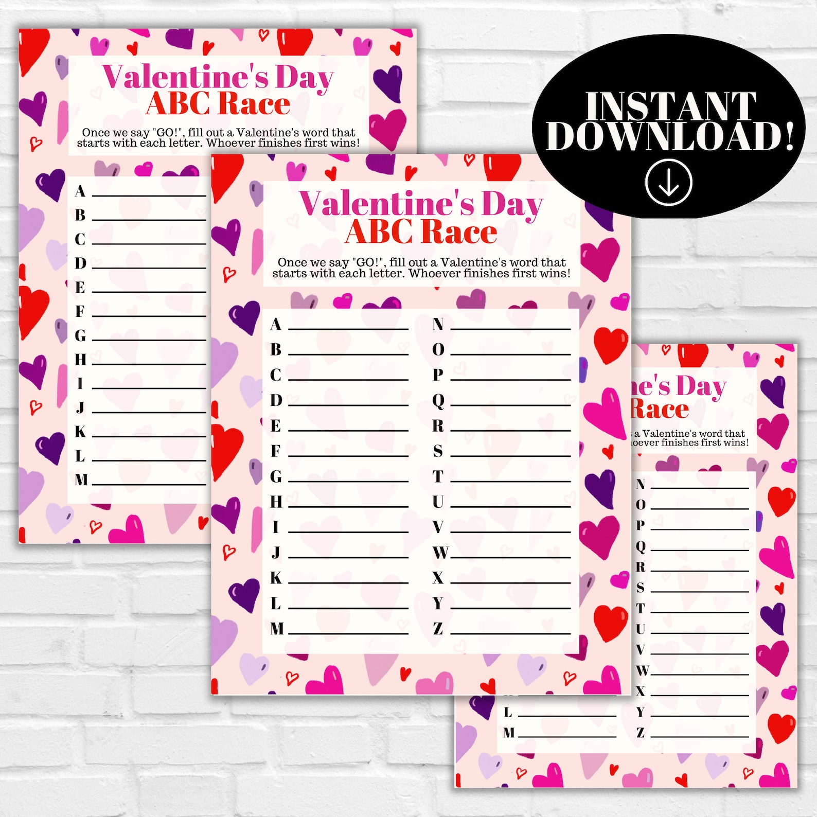 Valentine's Day ABC Race Printable, Digital Download, A-Z Race ...