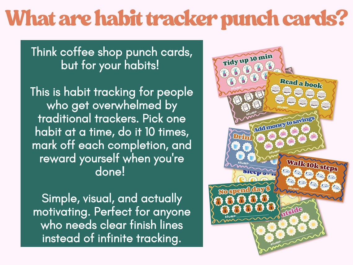 Habit Tracker Punch Cards | 16 Habits + 8 Blank | PDF + Canva Template ...