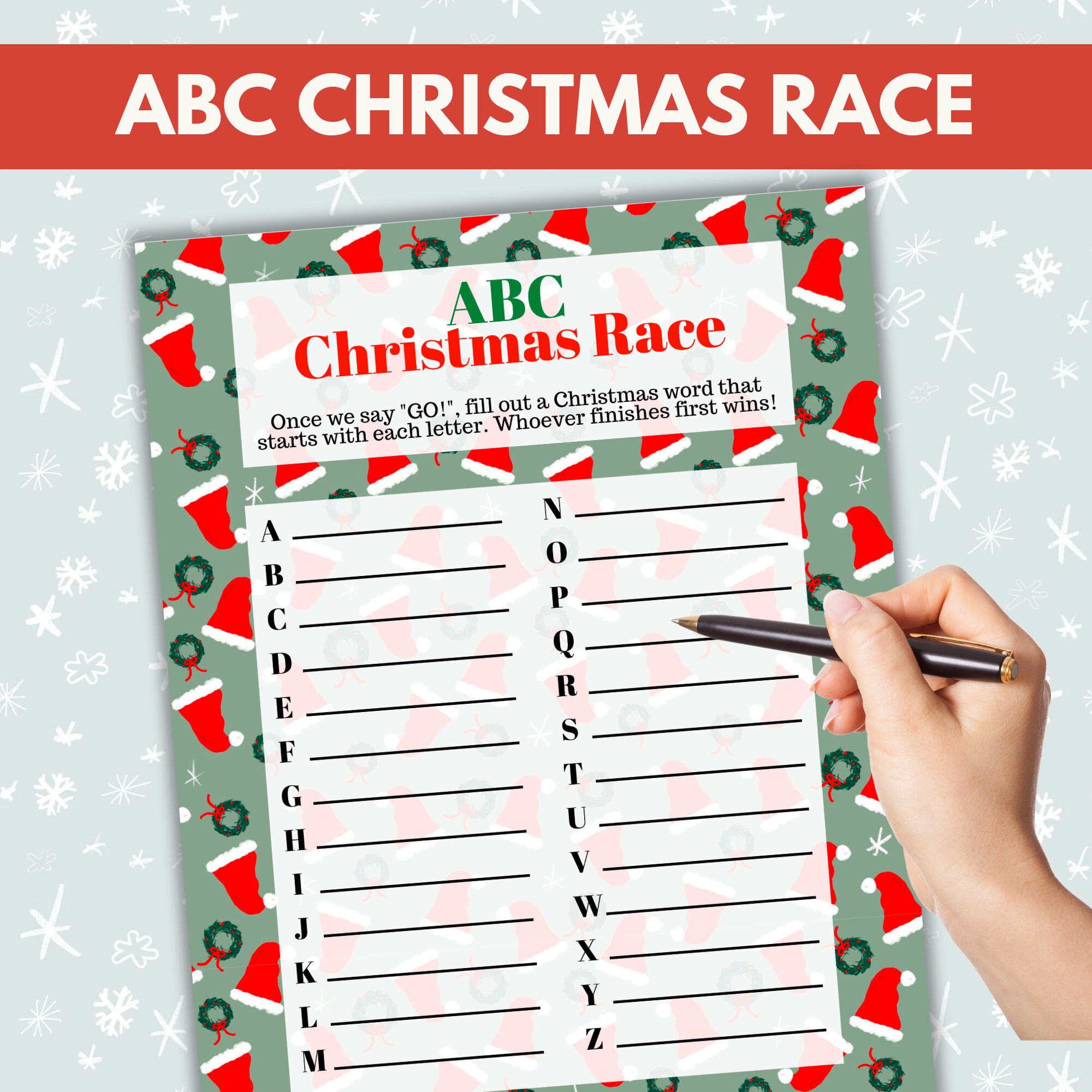ABC Christmas Race Printable - Instant Download, Printable Christmas ...