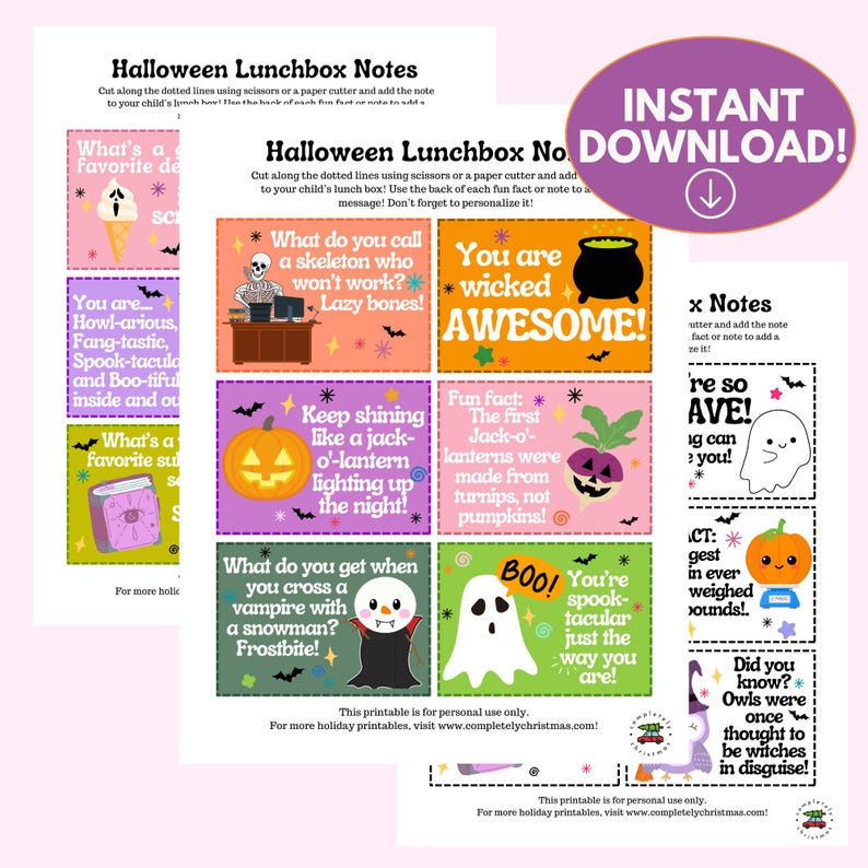 Halloween Lunchbox Notes Printable, Kids Lunch, Kids Printable, School ...