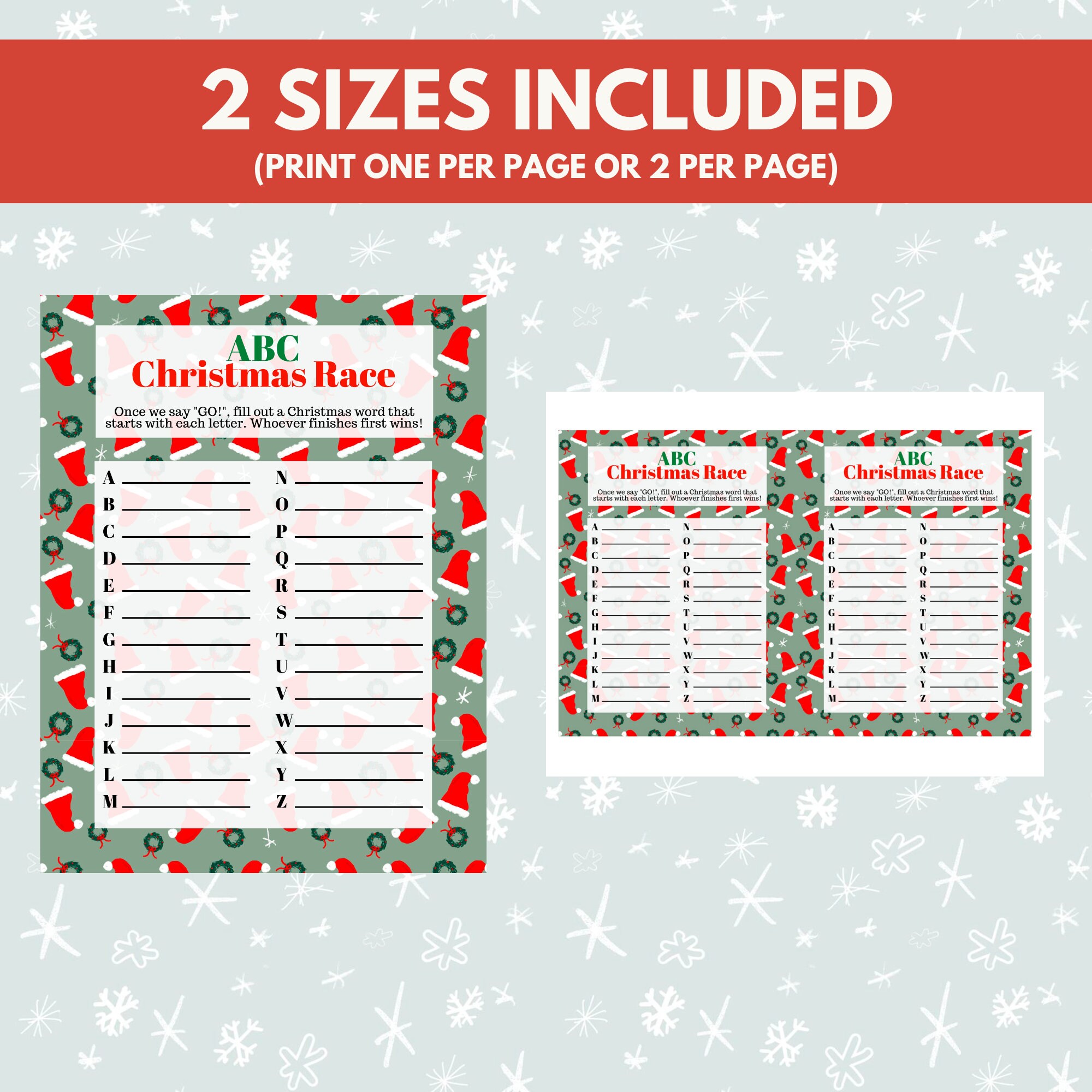 ABC Christmas Race Printable - Instant Download, Printable Christmas ...