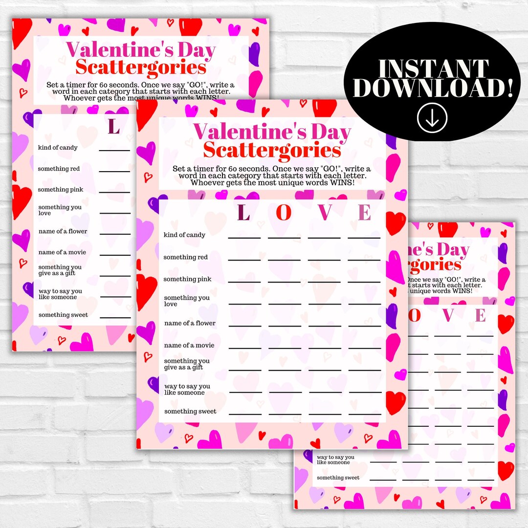 Valentine's Day Scattergories Printable, Digital Download, Valentine's ...
