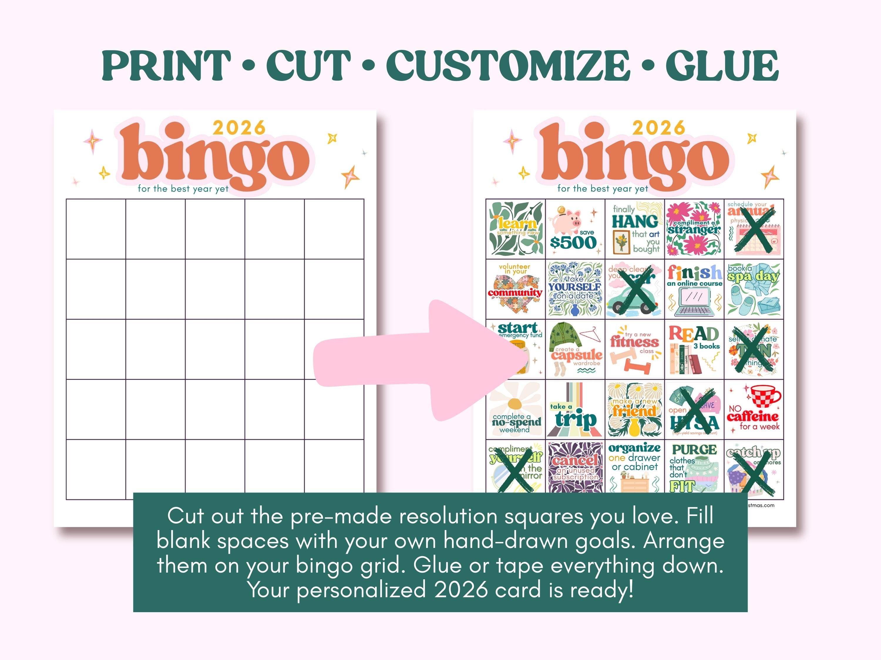 2026 Goal Setting Bingo Printable | Resolution Tracker Vision Board ...