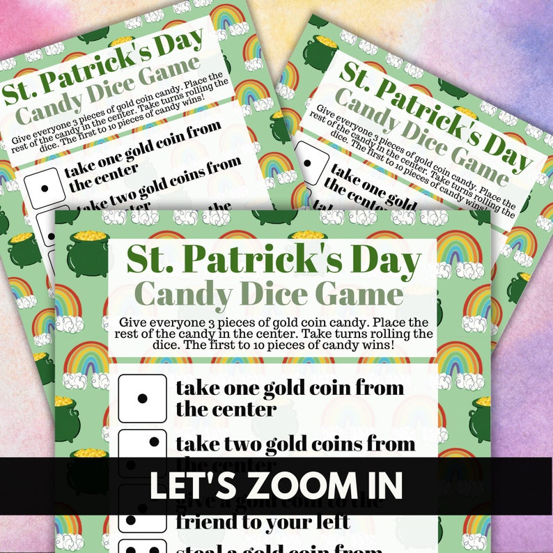 St. Patrick's Day Candy Dice Game Printable, Instant Download, St ...