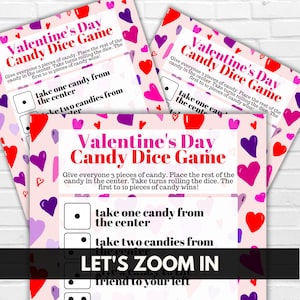Valentine's Day Candy Dice Game Printable, Instant Digital Download ...