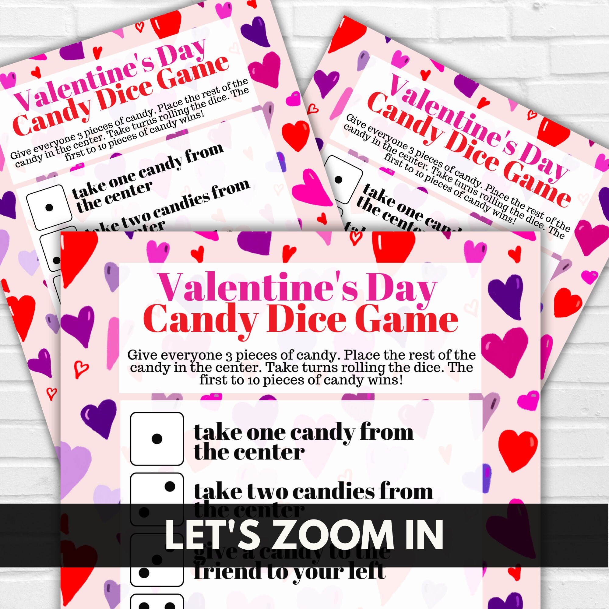 Valentine's Day Candy Dice Game Printable, Instant Digital Download ...