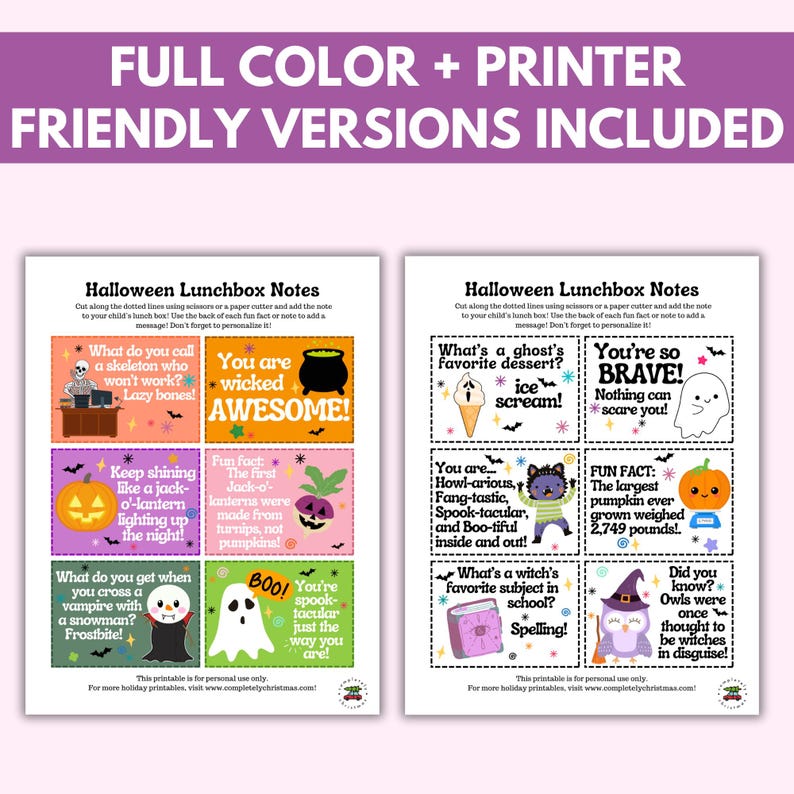 Halloween Lunchbox Notes Printable, Kids Lunch, Kids Printable, School ...