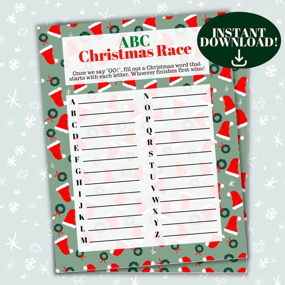 ABC Christmas Race Printable - Instant Download, Printable Christmas ...