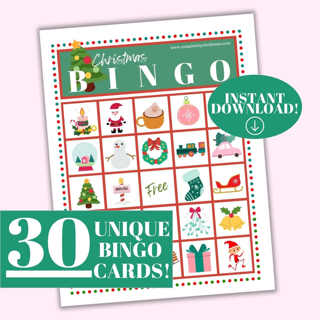 Christmas Bingo Game, 30 Unique Cards, Holiday Kids Activity (PDF) - Etsy