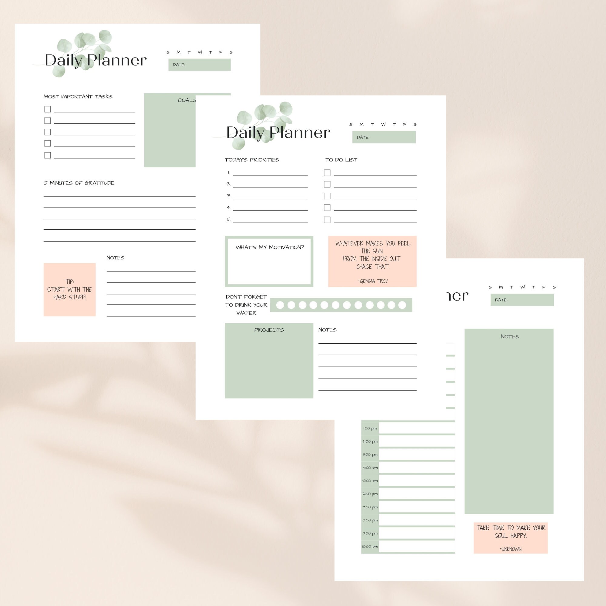 PRINTABLE DAILY PLANNER. Printable Lifestyle Planner. Simple, Pretty ...