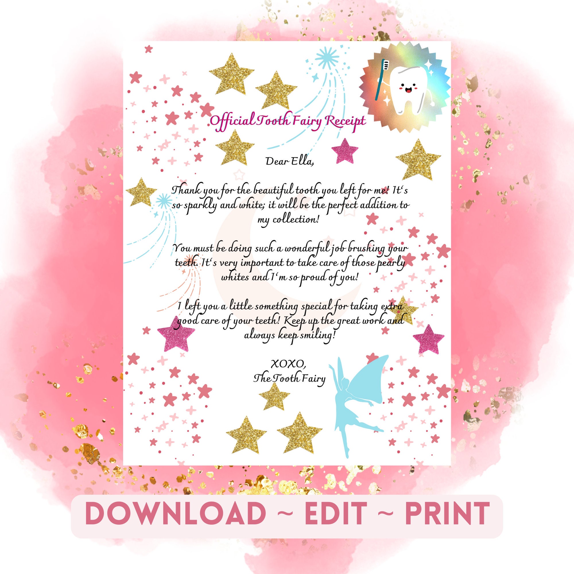 EDITABLE TOOTH FAIRY Letter/printable Tooth Fairy Receipt/printable ...