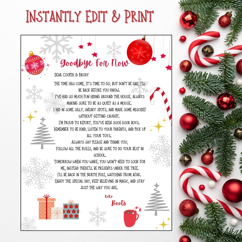 Goodbye Elf Letter/editable Goodbye Elf Letter/personalized Elf Note ...