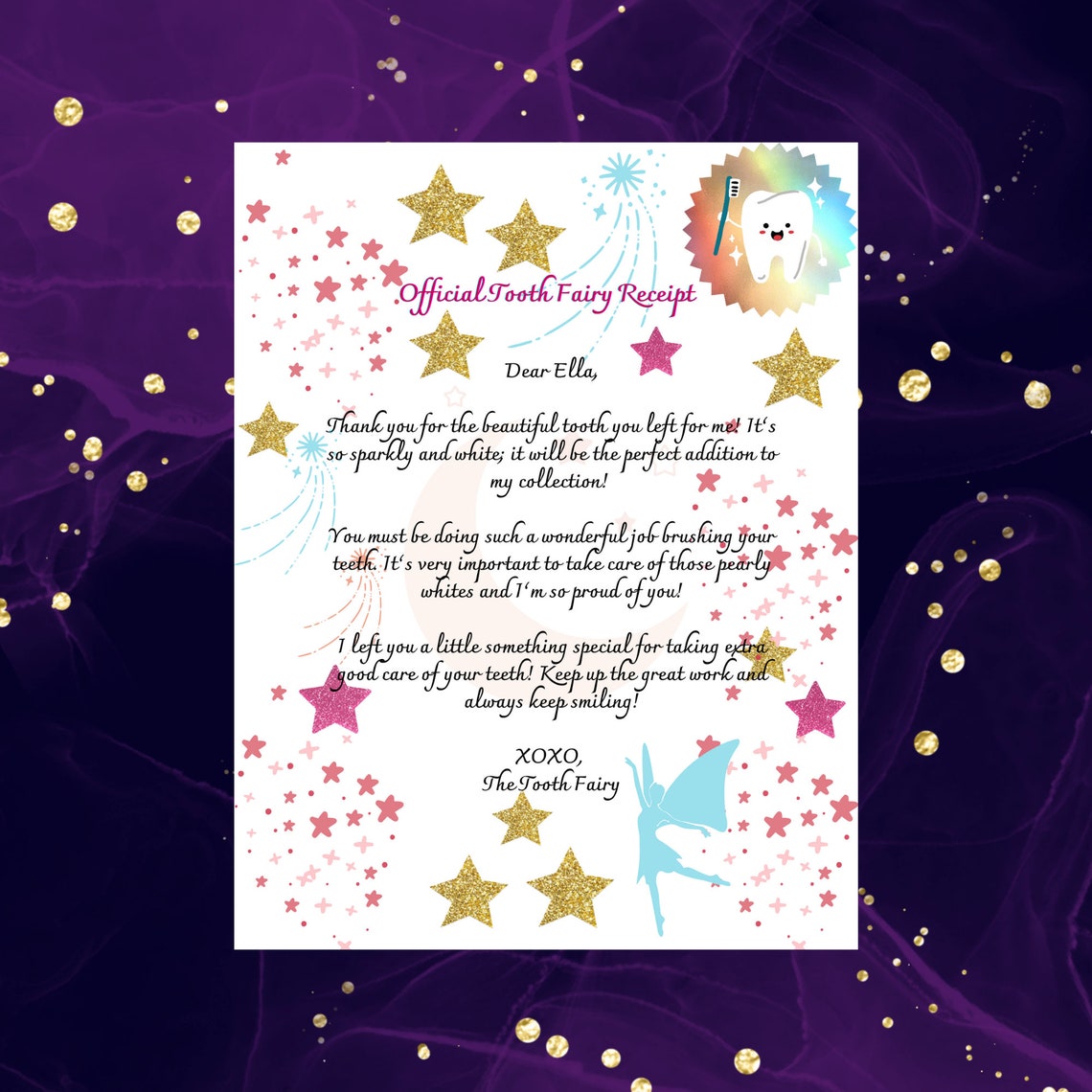 EDITABLE TOOTH FAIRY Letter/printable Tooth Fairy Receipt/printable ...