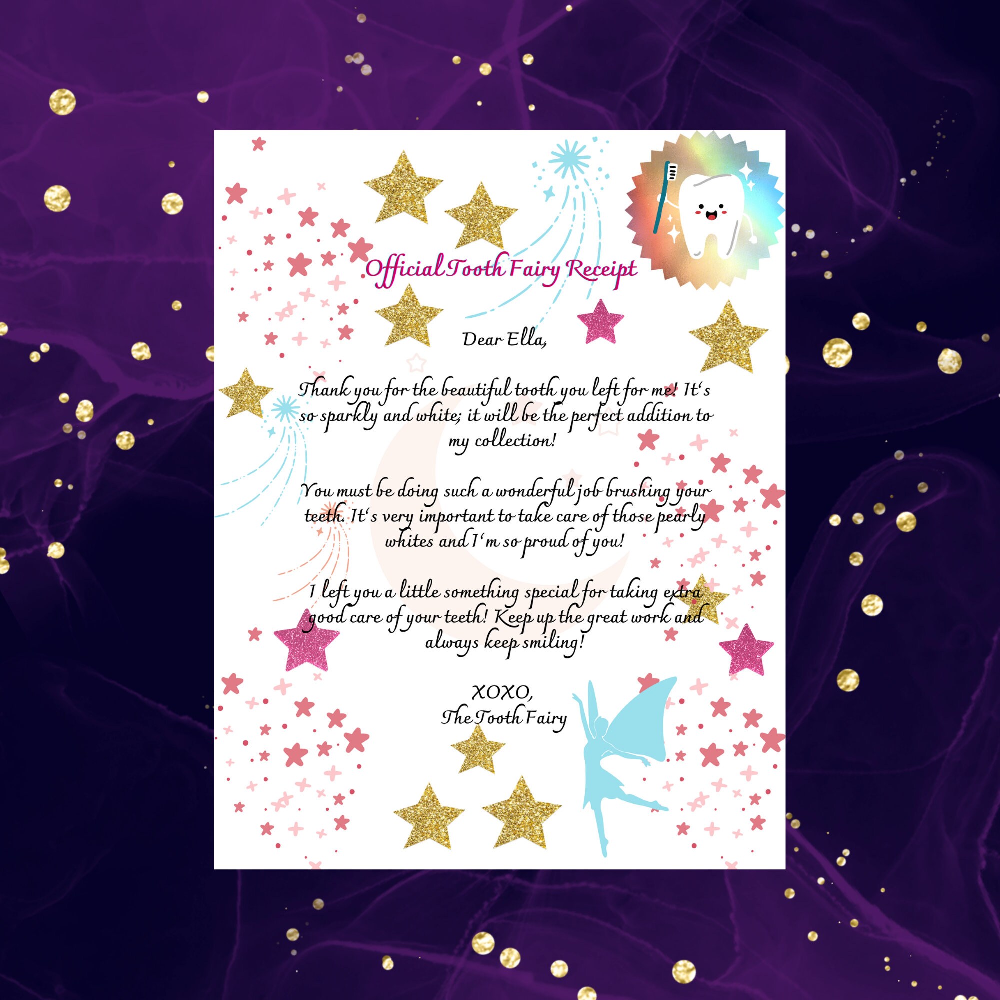 EDITABLE TOOTH FAIRY Letter/printable Tooth Fairy Receipt/printable ...