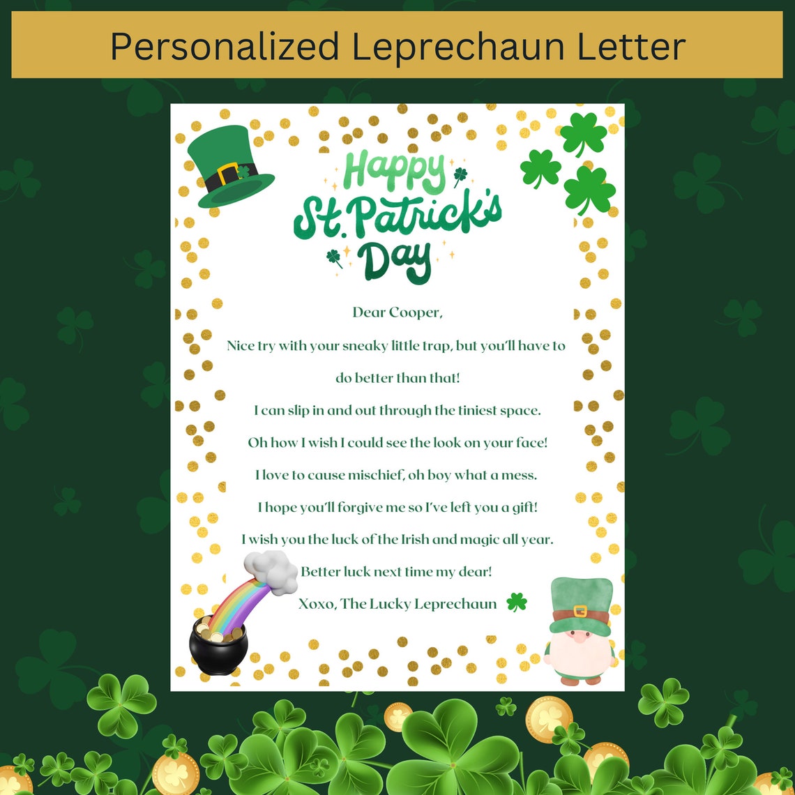 EDITABLE LEPRECHAUN Letter/personalized Leprechaun Note/leprechaun Trap ...