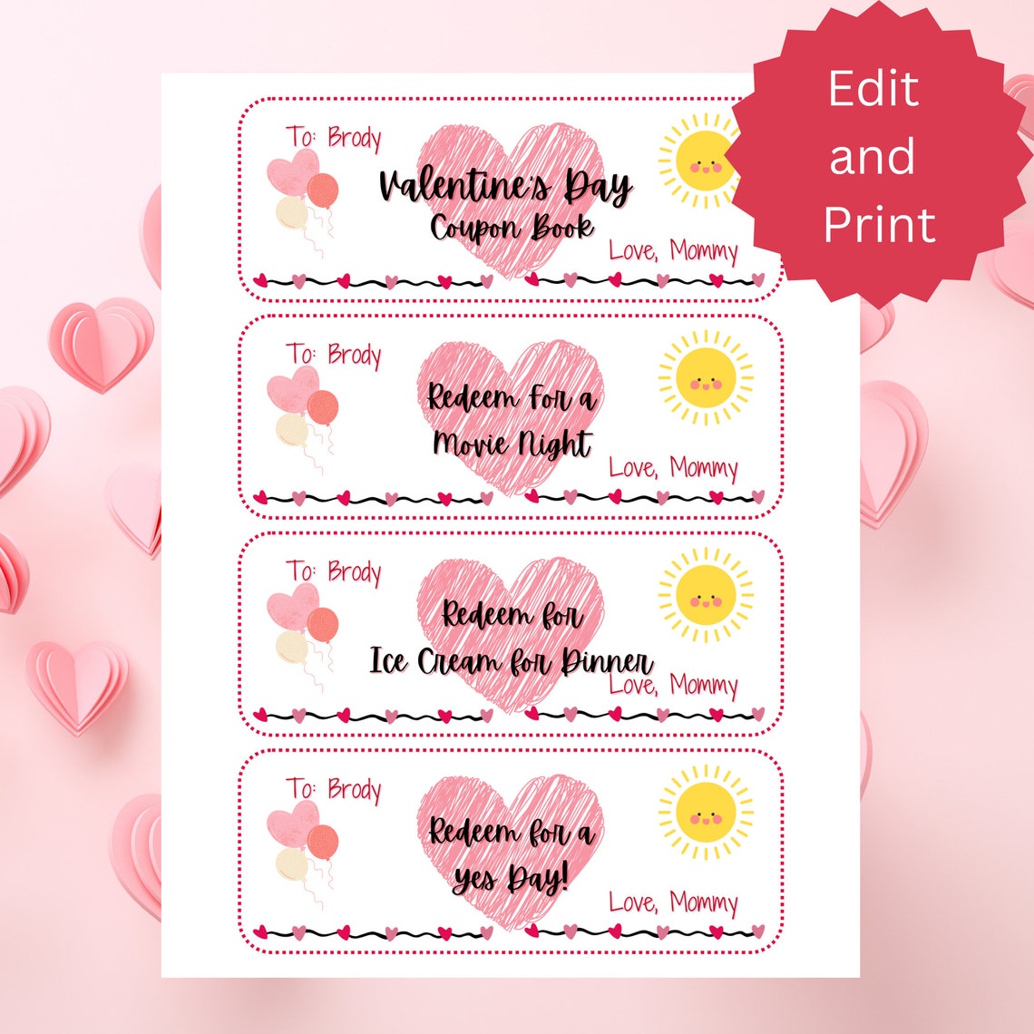 EDITABLE Kids Valentine Coupons/valentine's Day Coupons/printable ...