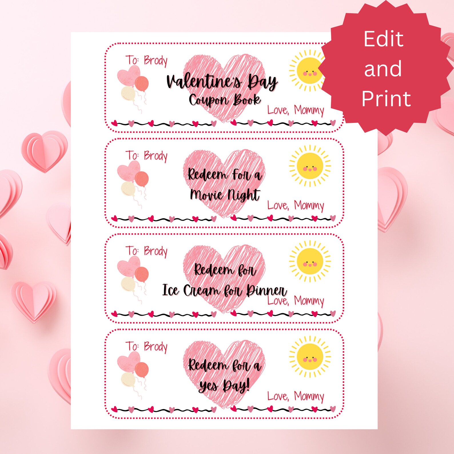 EDITABLE Kids Valentine Coupons/valentine's Day Coupons/printable ...