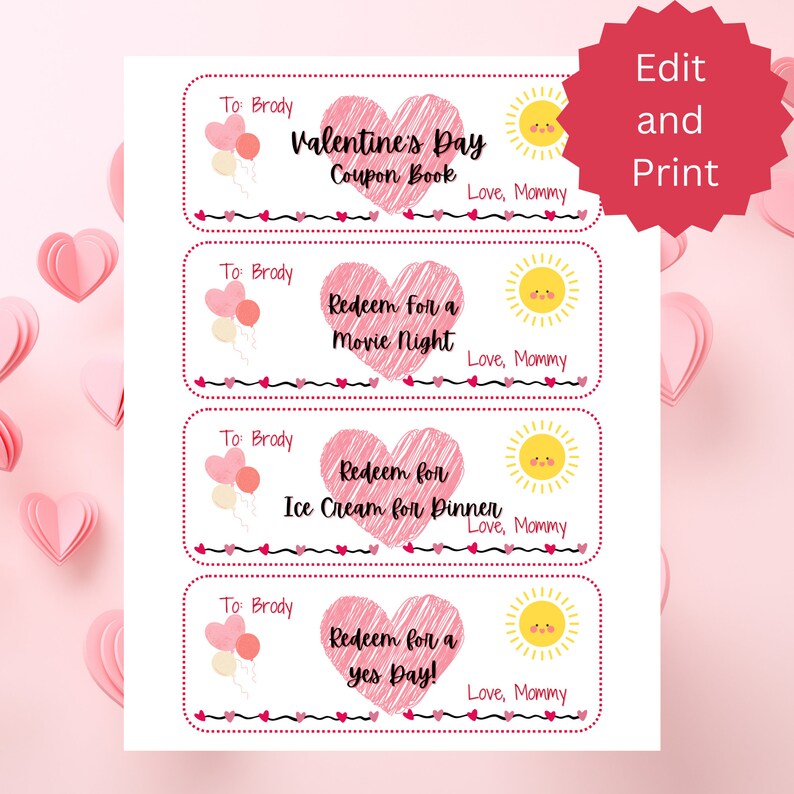 EDITABLE Kids Valentine Coupons/valentine's Day Coupons/printable ...