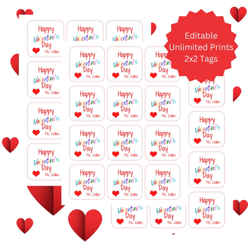 Editable Valentine's Tags. Printable, Personalized Valentine's Day ...