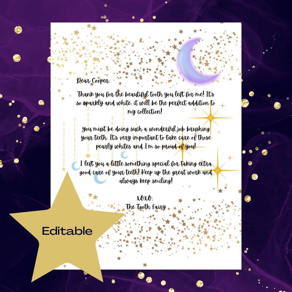 EDITABLE TOOTH FAIRY Letter. Printable Tooth Fairy Letter.printable ...