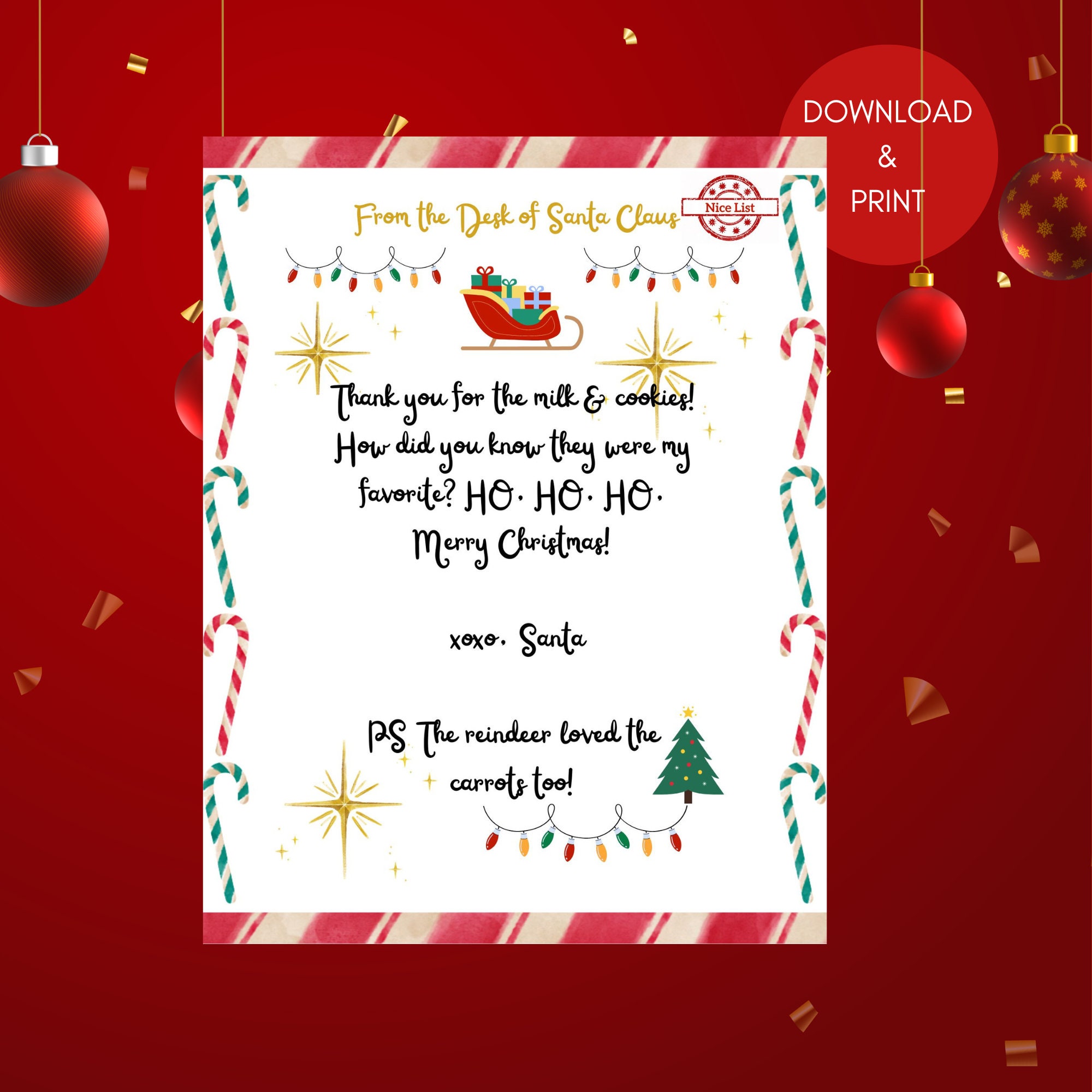 Thank You Note From Santa Thank You For The Milk And Cookies Instantly Download And Print Etsy