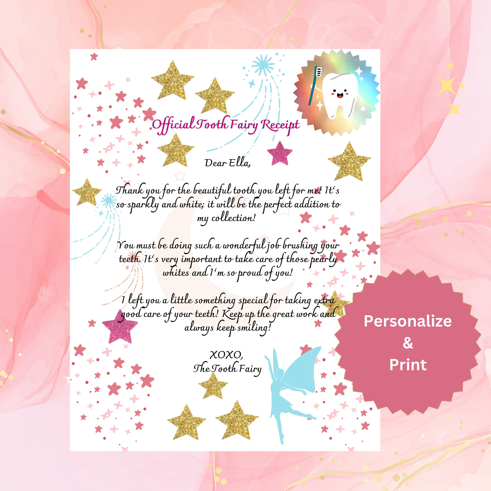 EDITABLE TOOTH FAIRY Letter/printable Tooth Fairy Receipt/printable ...
