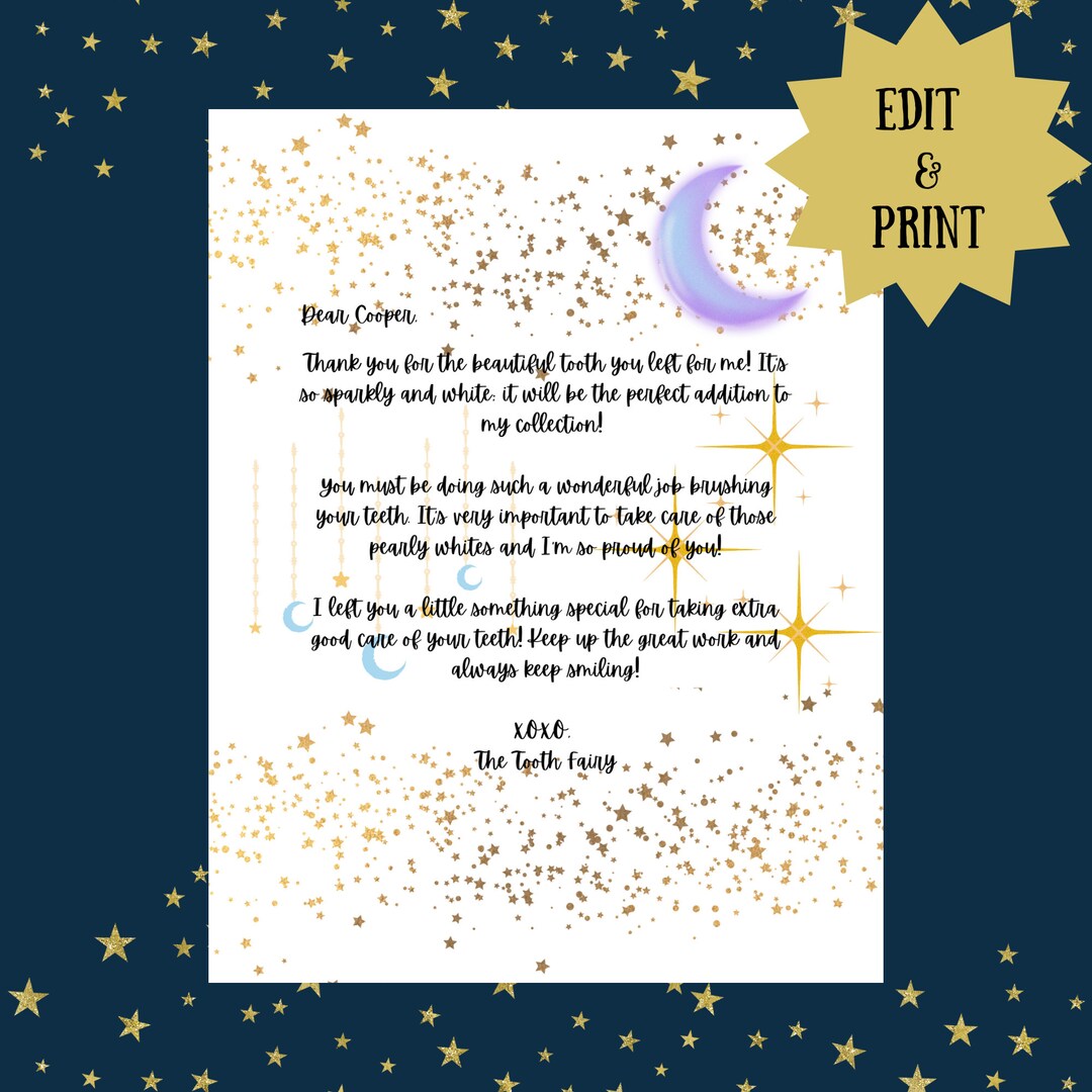 EDITABLE TOOTH FAIRY Letter. Printable Tooth Fairy - Etsy