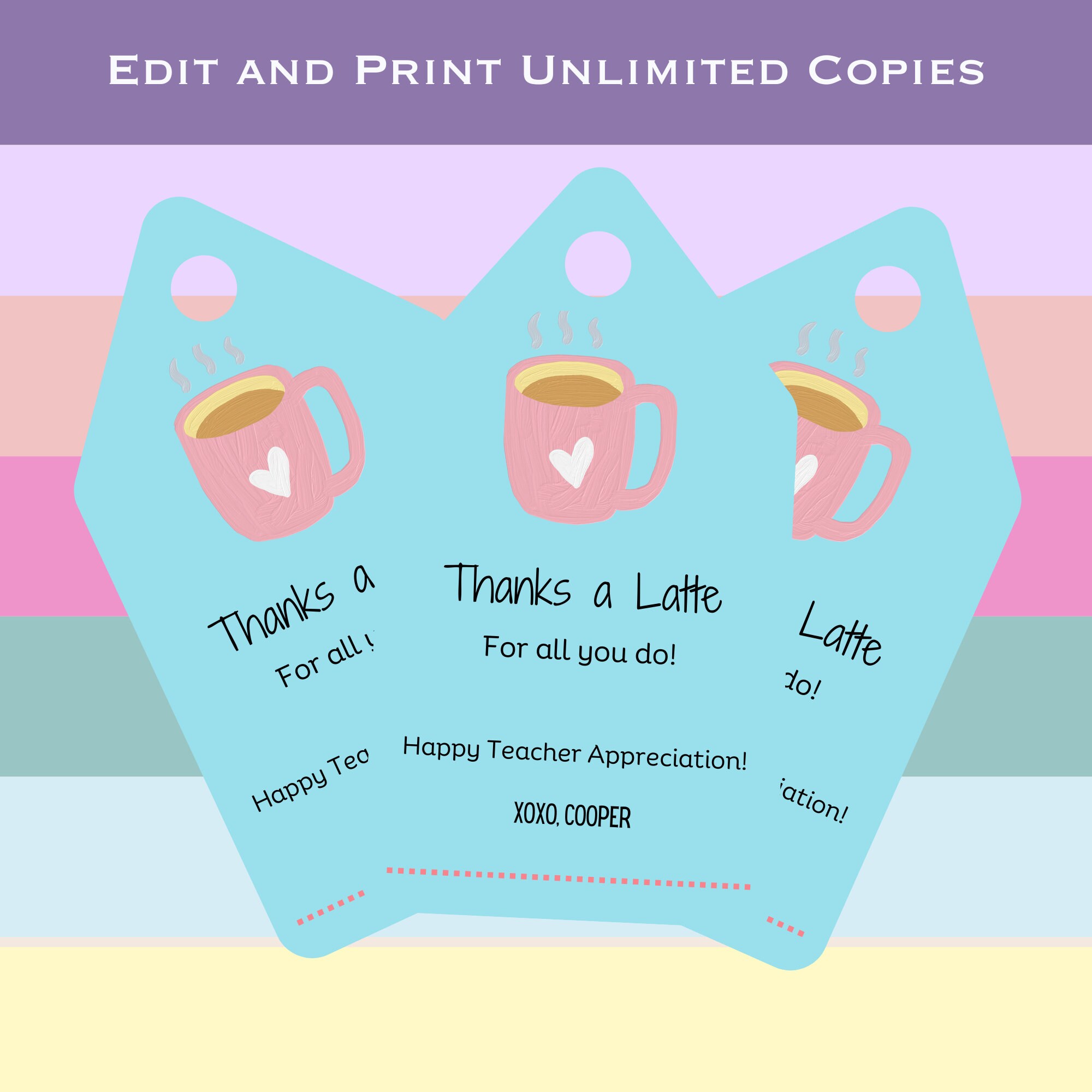 Editable TEACHER APPRECIATION Tag/thanks a Latte Tag/teacher Coffee Tag ...