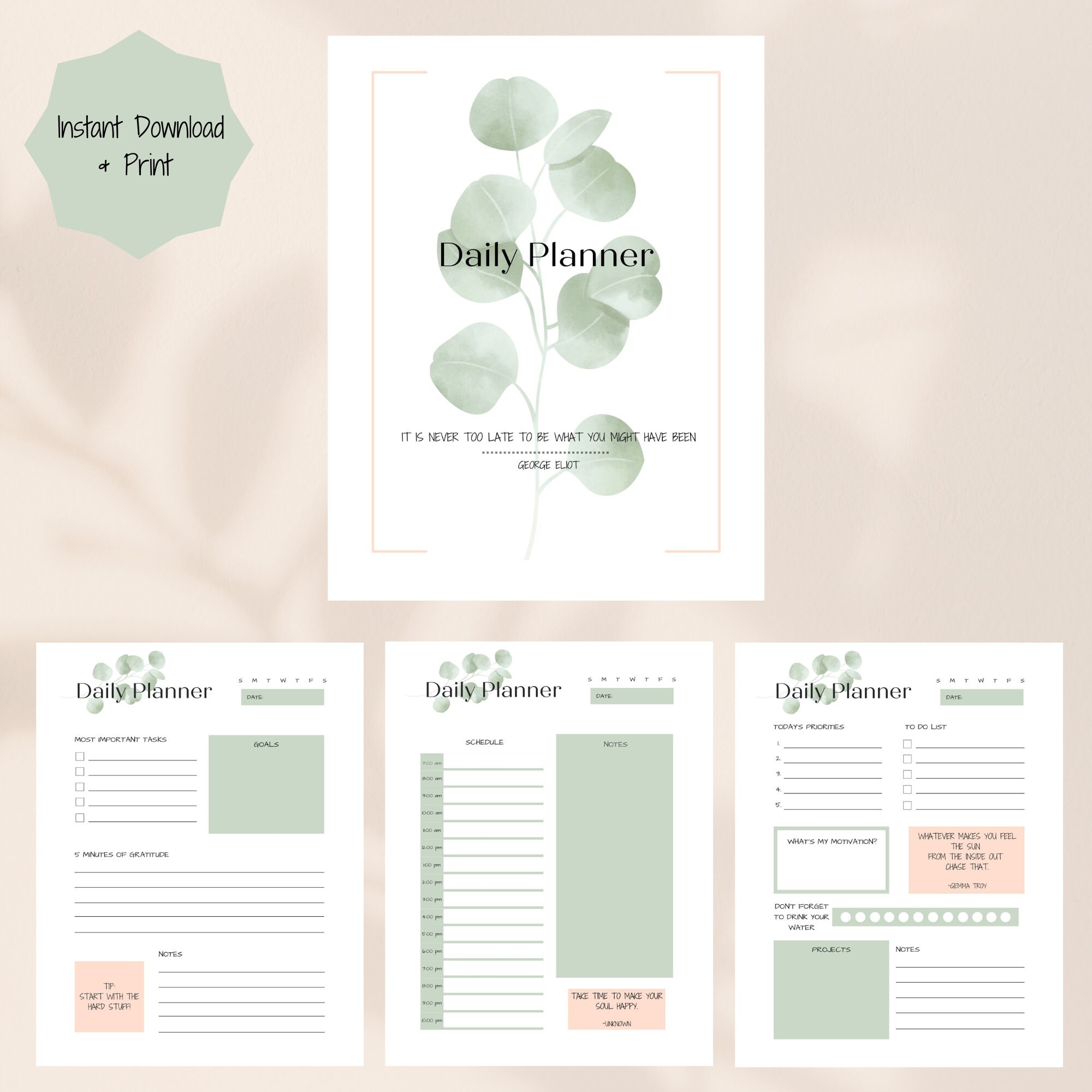 PRINTABLE DAILY PLANNER. Printable Lifestyle Planner. Simple, Pretty ...