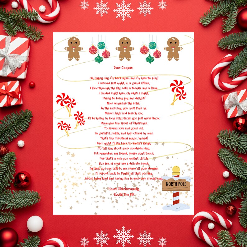 Personalized Elf Letter/editable Printable Elf Letter/cute Rhyming Elf ...