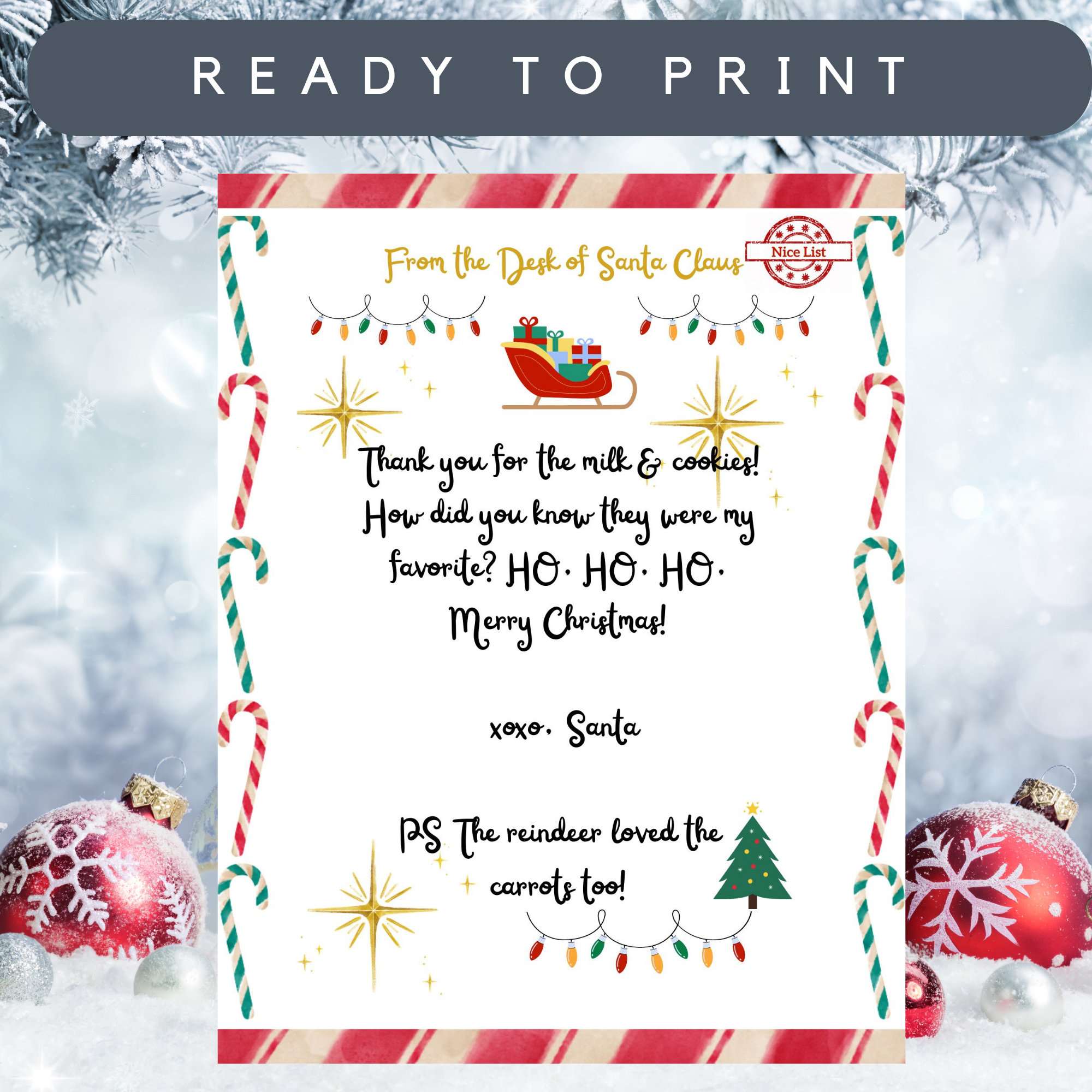 Thank You Note From Santa Thank You For The Milk And Cookies Instantly Download And Print Etsy