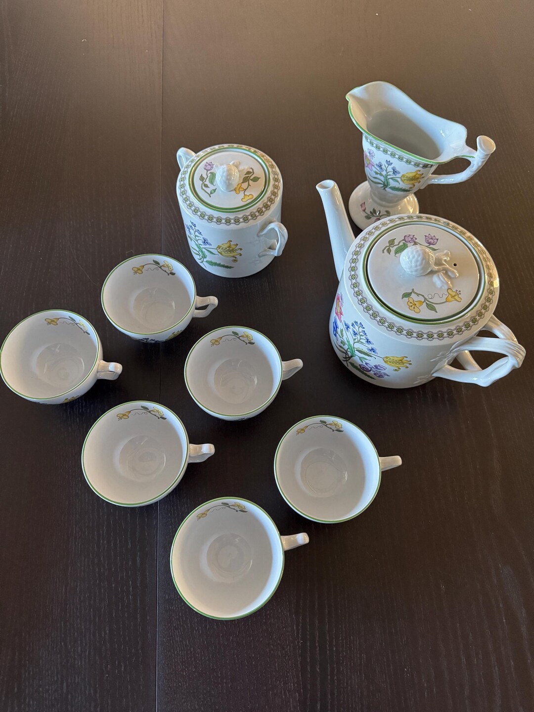 Vintage Spode Summer Palace Teapot Creamer Sugar Pot With 6 Teacups Set ...