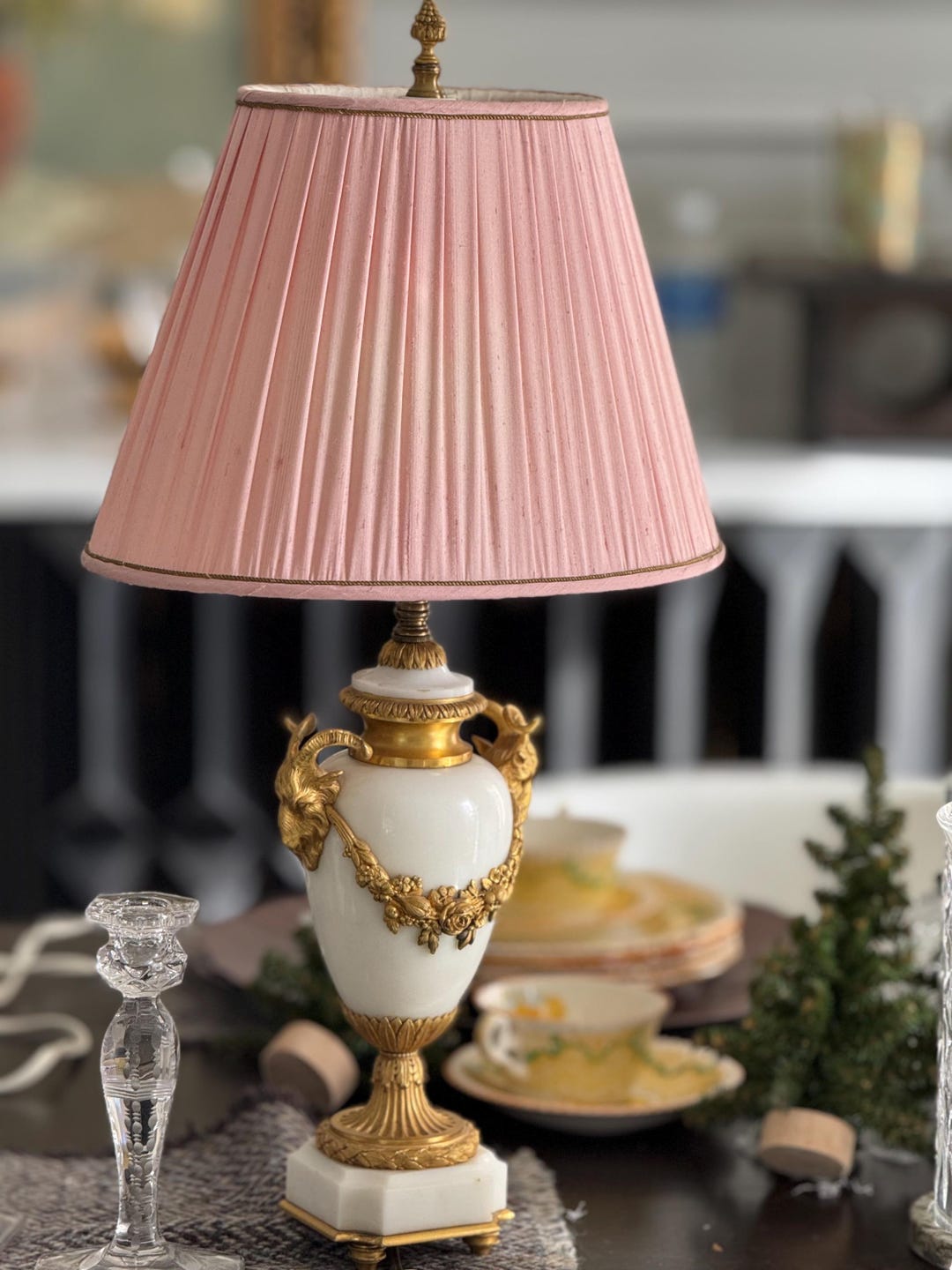 Elegant Louis XVI Style Gilt Bronze Swag Mounts and Ram Heads & White ...